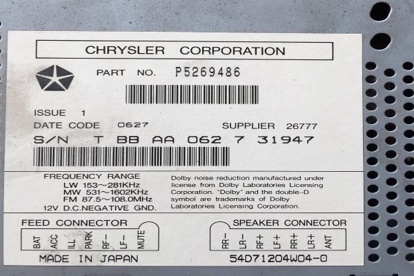 Chrysler Stratus/Cirrus Radio Code Please - ecoustics.com