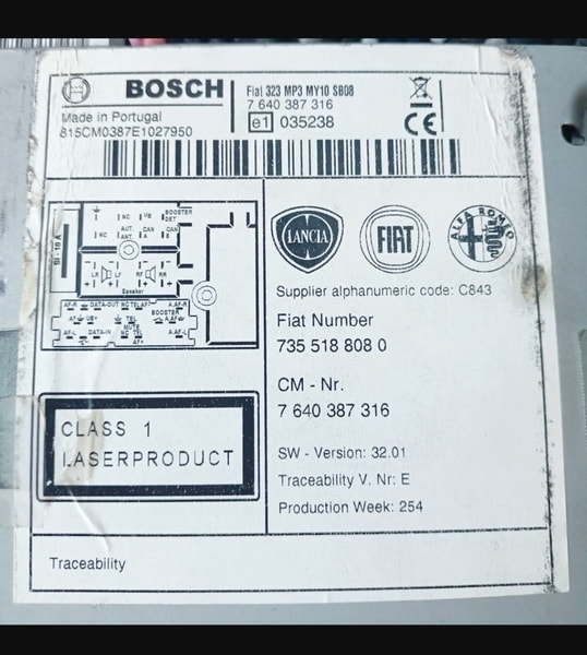 Need Code For FIAT LINEA BOSCH C843 - ecoustics.com